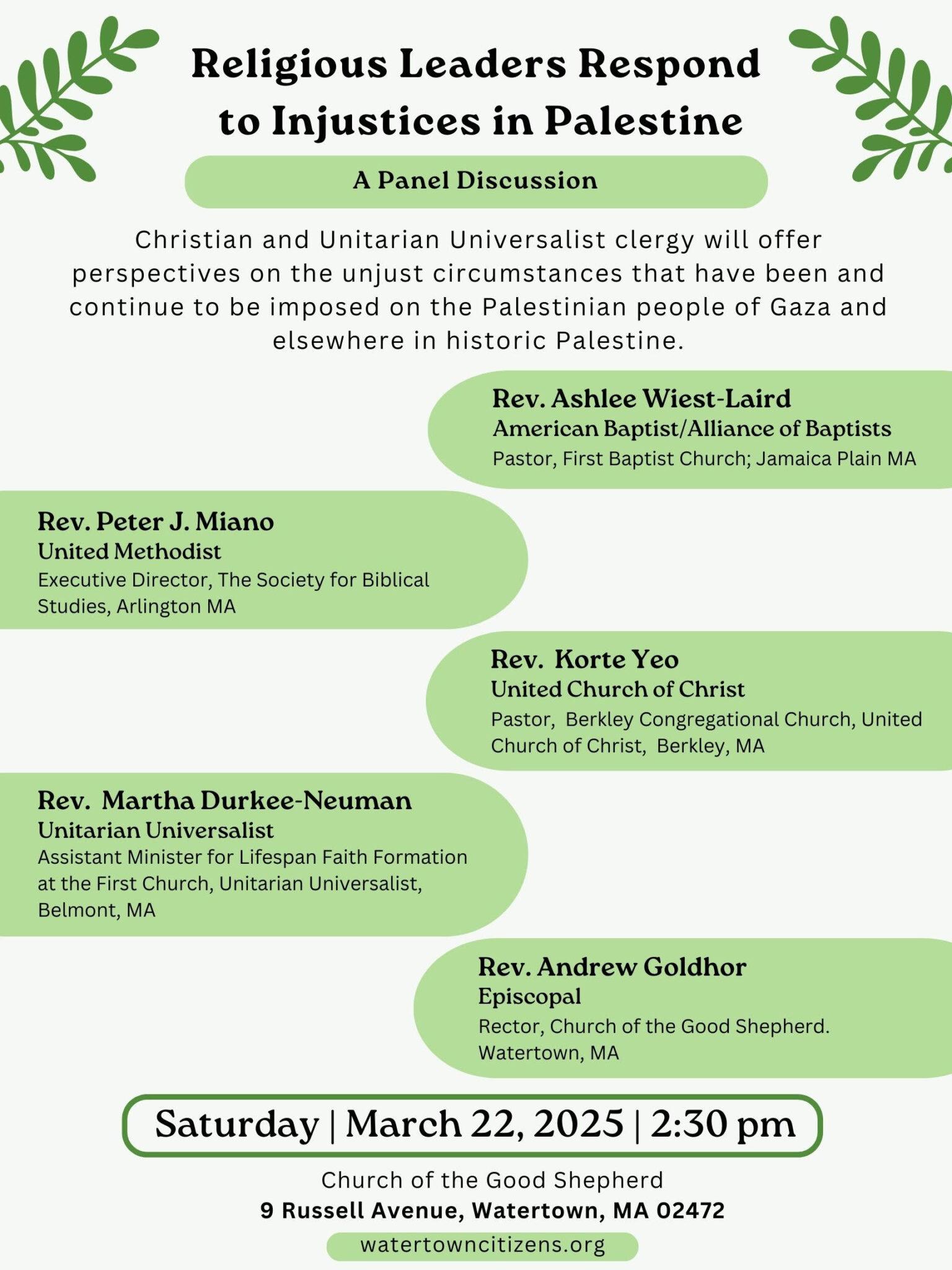 Religious Leaders Respond to Injustices in Palestine - Massachusetts ...